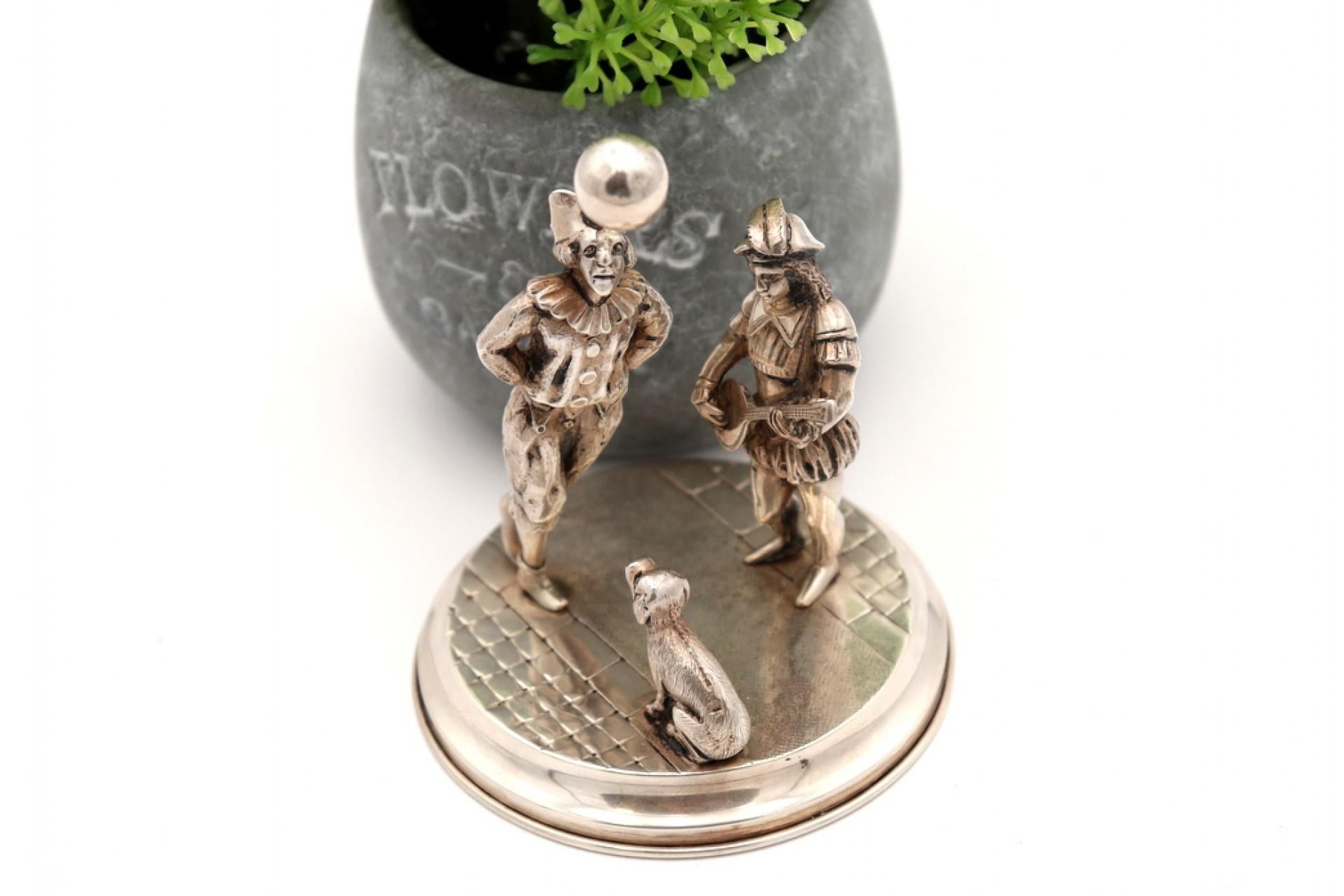 Silver statuette with a group of acrobats and a dog For Sale at 1stDibs