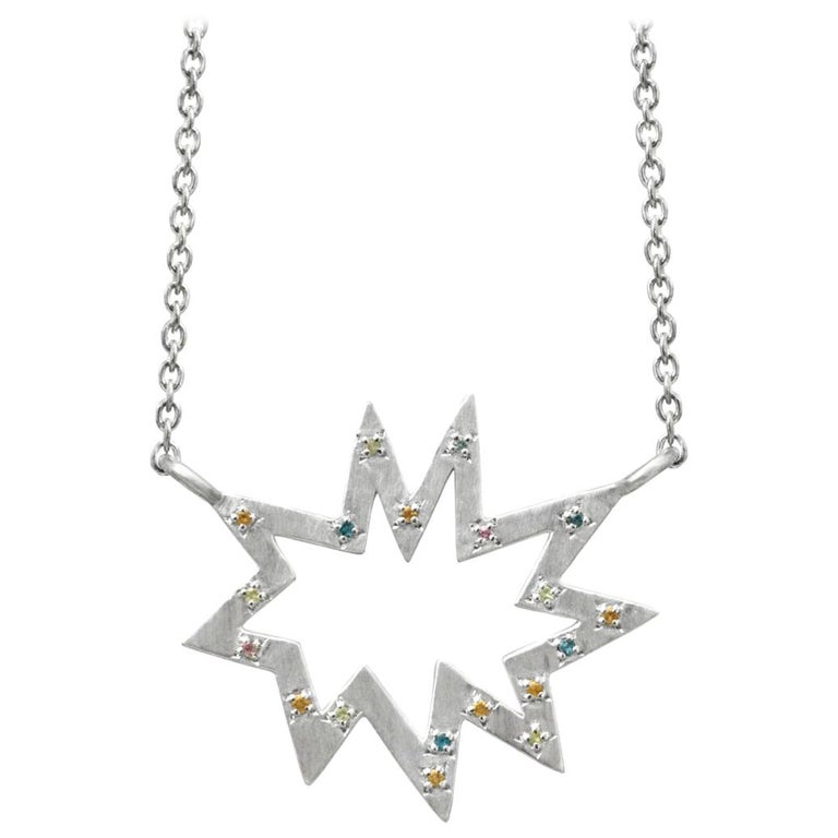 Silver Stella Nova Star Necklace with Colored Gemstones For Sale at 1stDibs