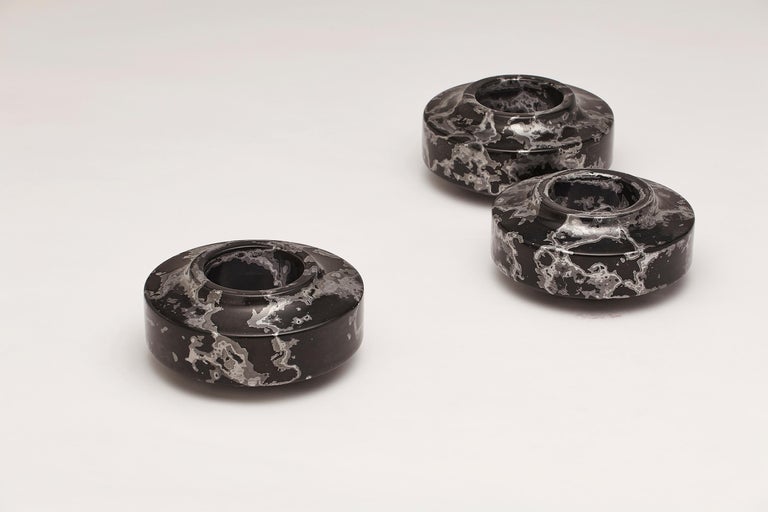 Silver Stone, Contemporary Set of Vessels in Black and Silver by Nic ...