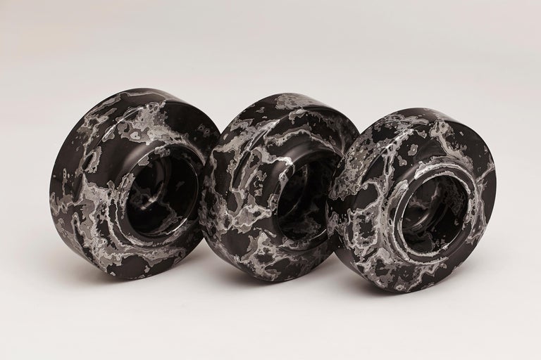 Silver Stone, Contemporary Set of Vessels in Black and Silver by Nic ...