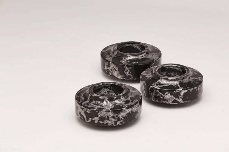 Silver Stone, Contemporary Set of Vessels in Black and Silver by Nic ...