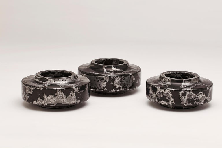Silver Stone, Contemporary Set of Vessels in Black and Silver by Nic ...