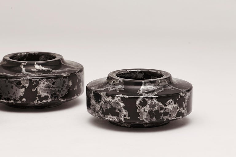 Silver Stone, Contemporary Set of Vessels in Black and Silver by Nic ...