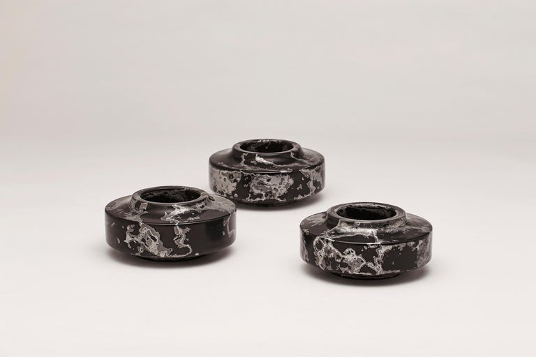 Silver Stone, Contemporary Set of Vessels in Black and Silver by Nic ...
