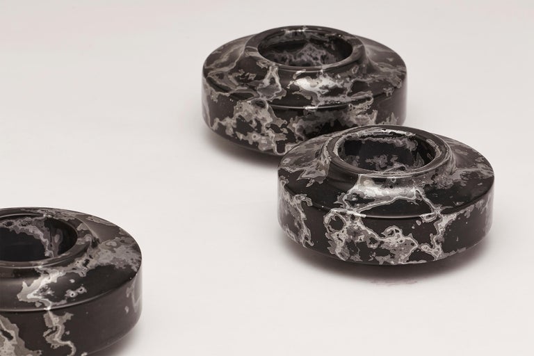 Silver Stone, Contemporary Set of Vessels in Black and Silver by Nic ...