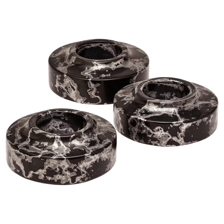 Silver Stone, Contemporary Set of Vessels in Black and Silver by Nic ...