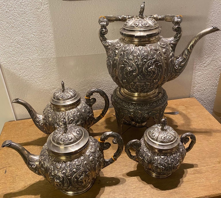 Silver Tea and Coffe set With Tray Spanish Silver four pieces 1940 For ...