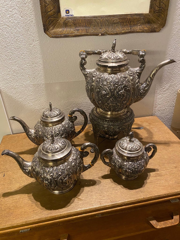 Silver Tea and Coffe set With Tray Spanish Silver four pieces 1940 For ...