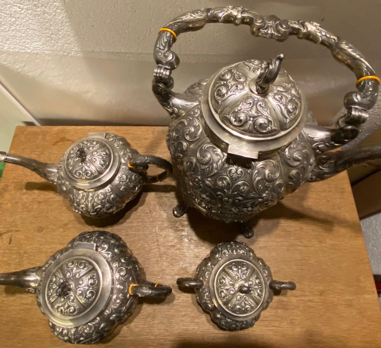 Silver Tea and Coffe set With Tray Spanish Silver four pieces 1940 For ...