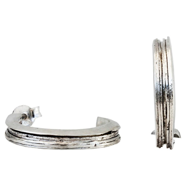 Silver Textured Hoops For Sale at 1stDibs