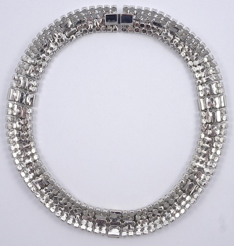 Silver Tone Classic Clear Rhinestone Collar / Necklace, circa 1950s at ...