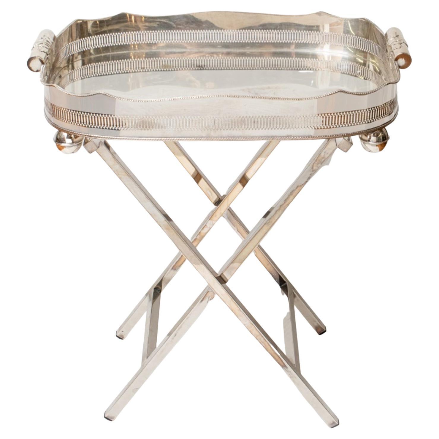 Silver Tray Table on Stand at 1stDibs