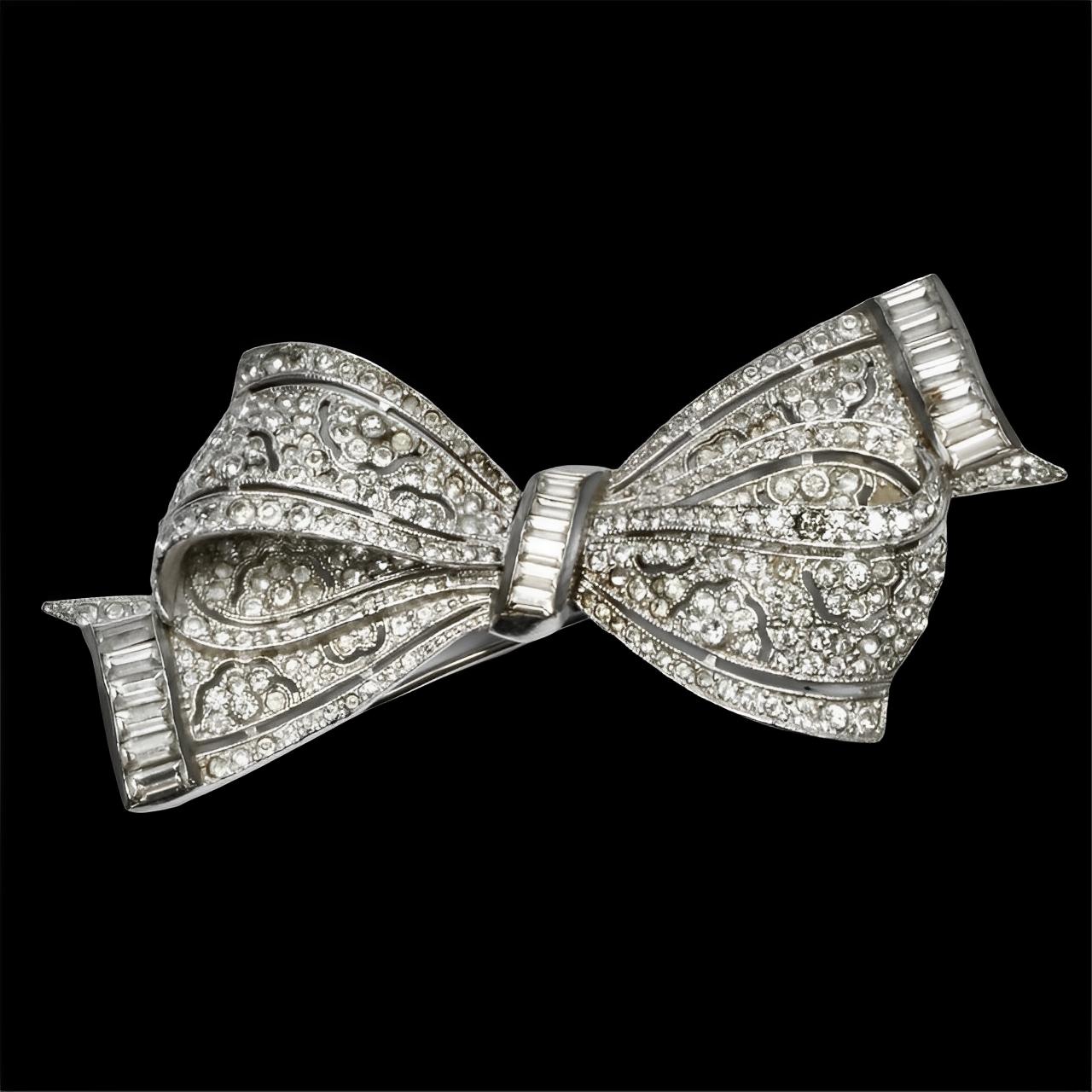Silver Tone Rhinestones Bow Statement Brooch circa 1930s For Sale at 1stDibs
