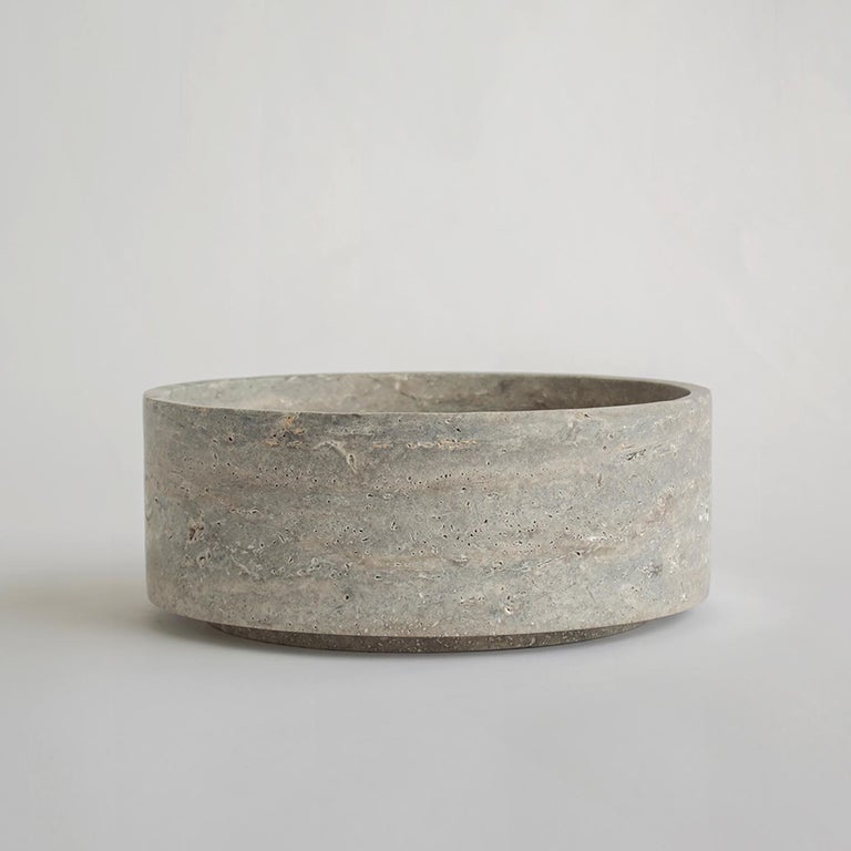 Silver Travertine Cylinder Bowl For Sale at 1stDibs