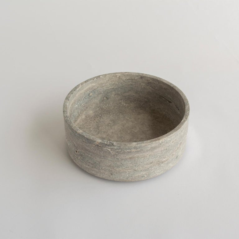 Silver Travertine Cylinder Bowl For Sale at 1stDibs