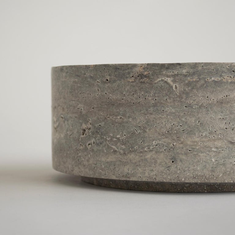 Silver Travertine Cylinder Bowl For Sale at 1stDibs