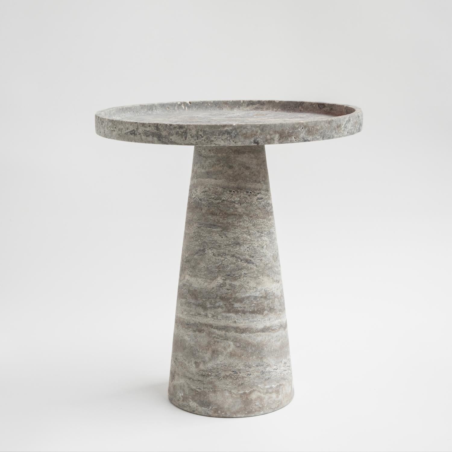 Silver Travertine Pedestal Side Table For Sale at 1stDibs