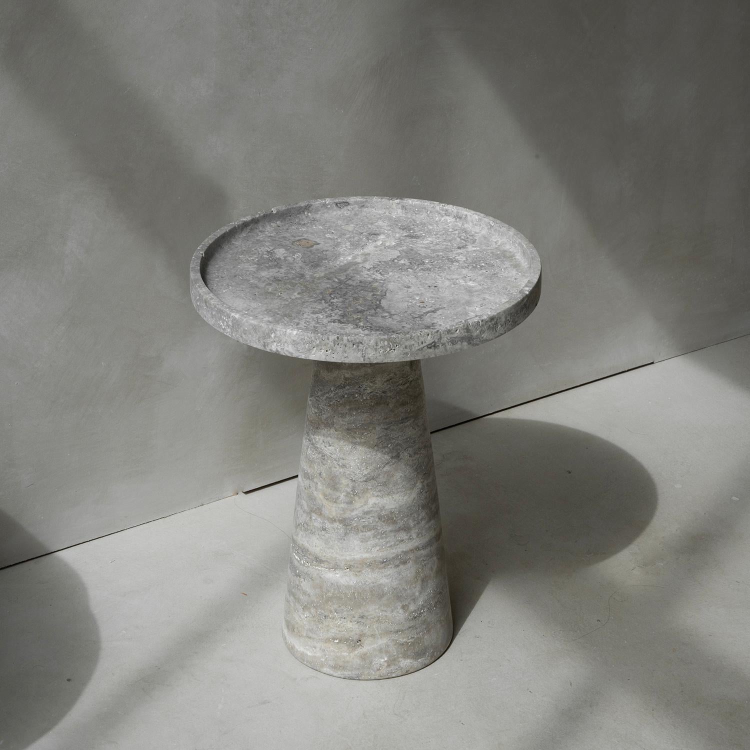 Silver Travertine Pedestal Side Table For Sale at 1stDibs