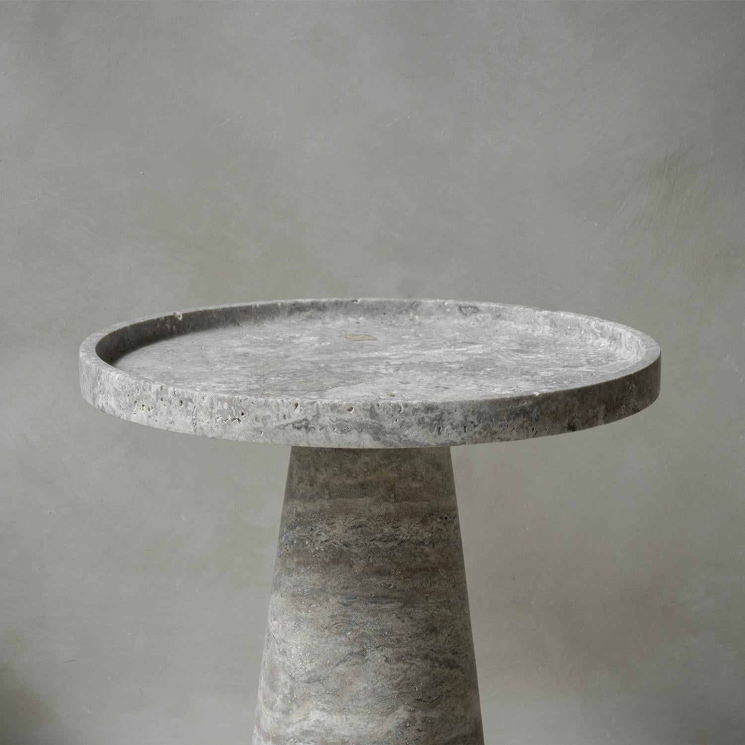 Silver Travertine Pedestal Side Table For Sale at 1stDibs