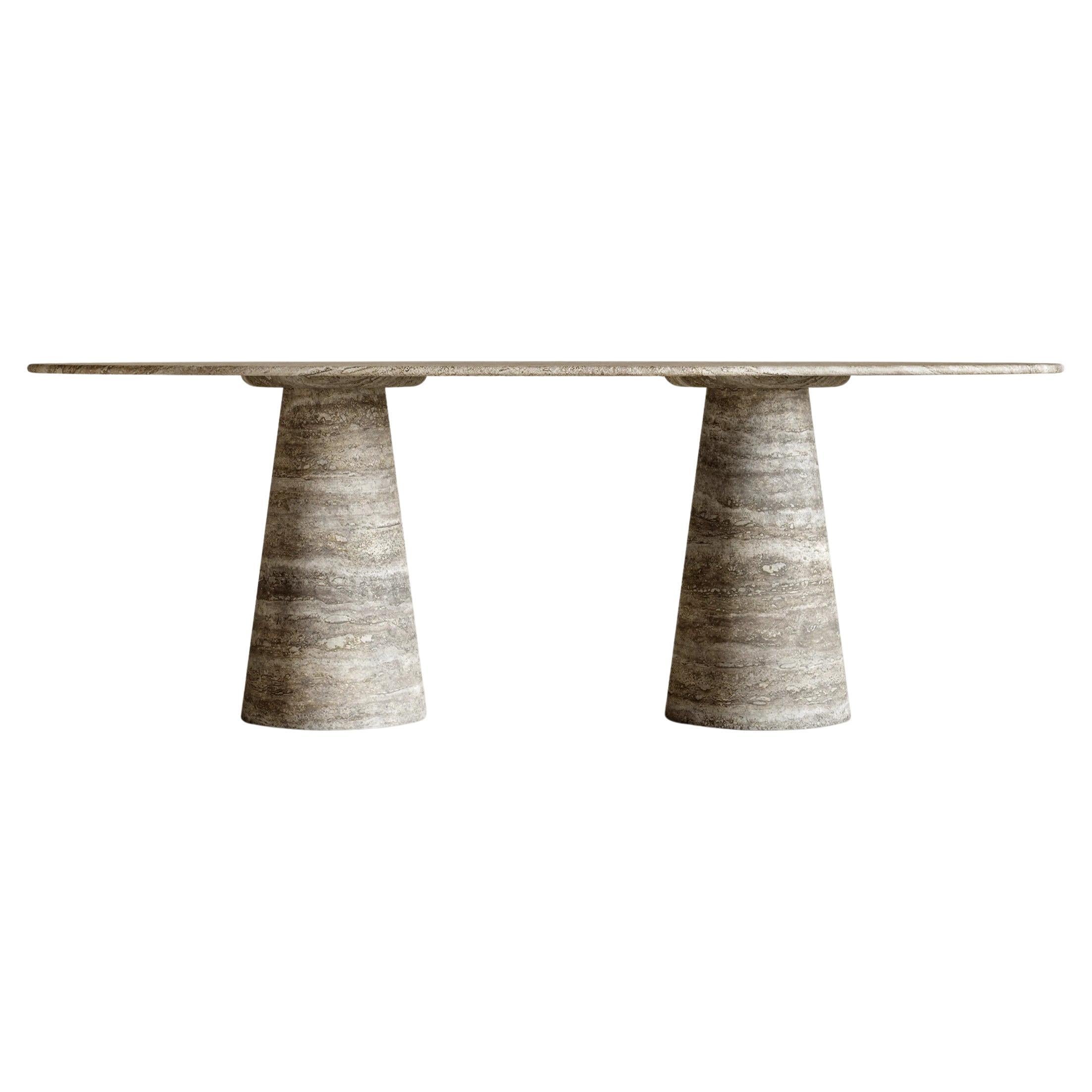 Silver Travertine Stone Table - Gray Silver Dining Table - Ellipse ...