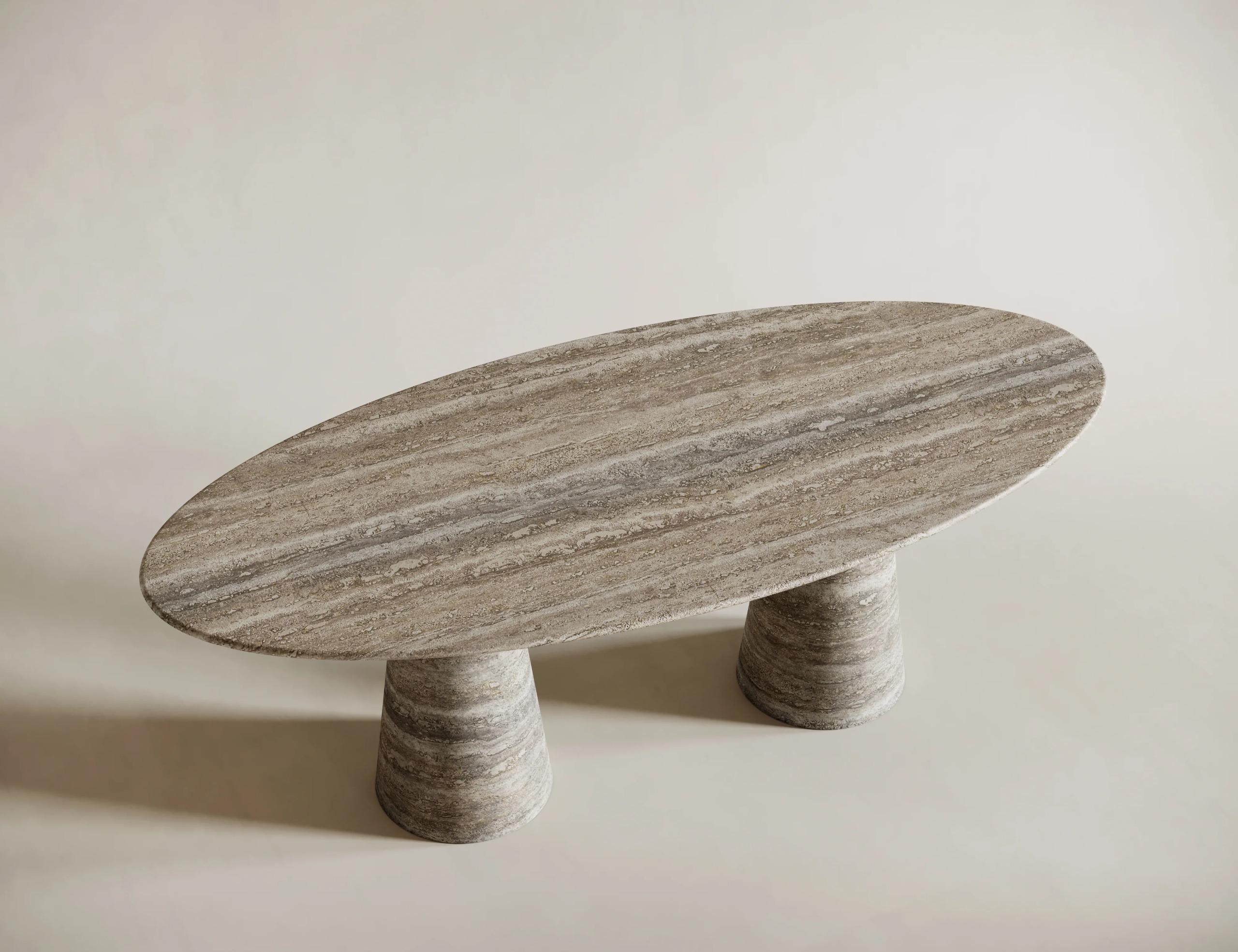 Silver Travertine Stone Table - Gray Silver Dining Table - Ellipse ...