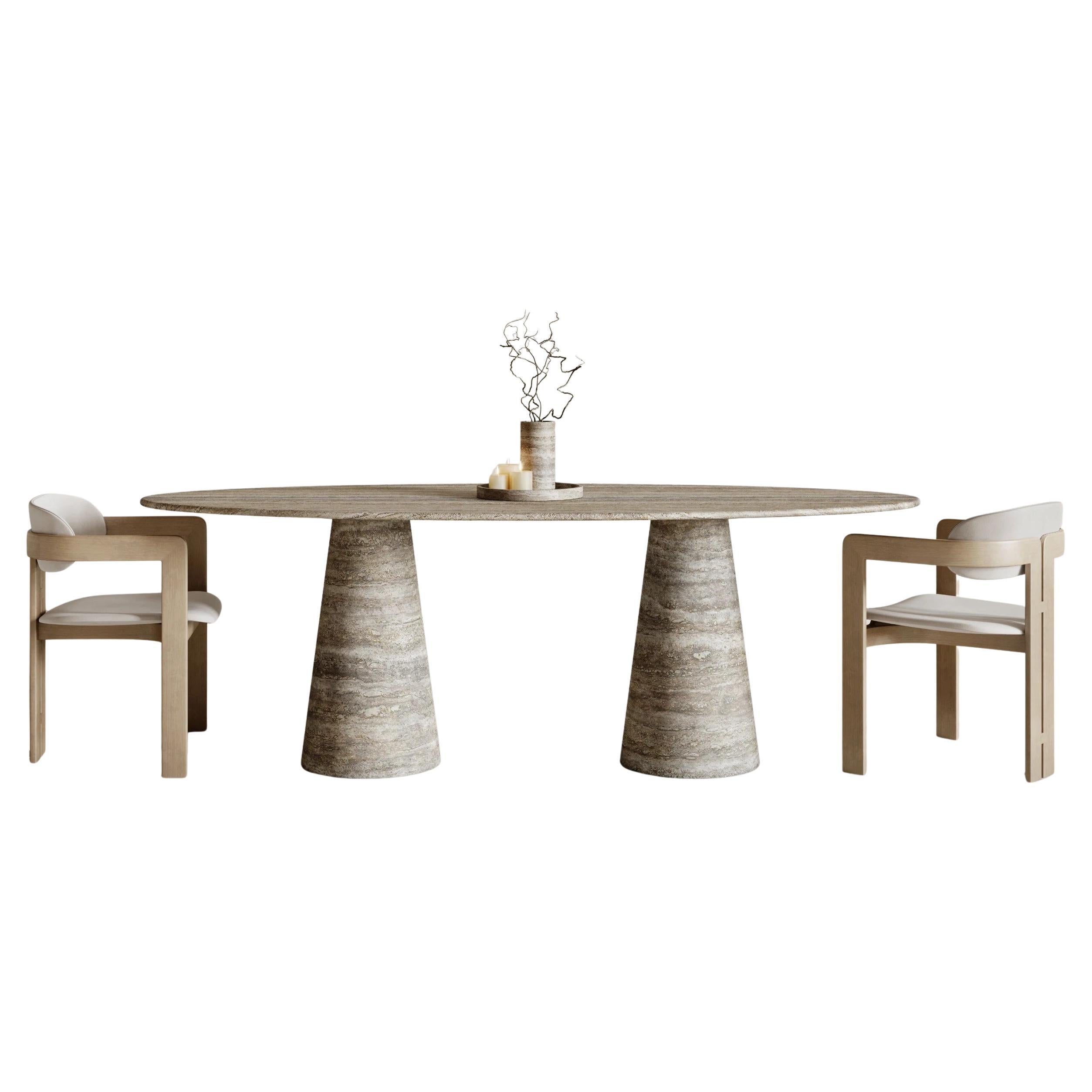 Silver Travertine Stone Table - Gray Silver Dining Table - Ellipse ...