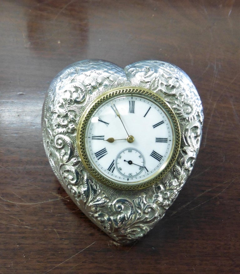 Silver Victorian Heart Shaped Strut Clock For Sale at 1stDibs
