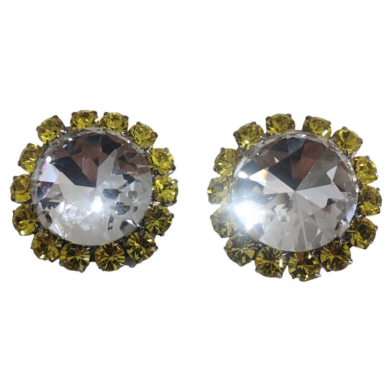 Silver with Yellow and Crystal Swarovski stones earrings For Sale at ...