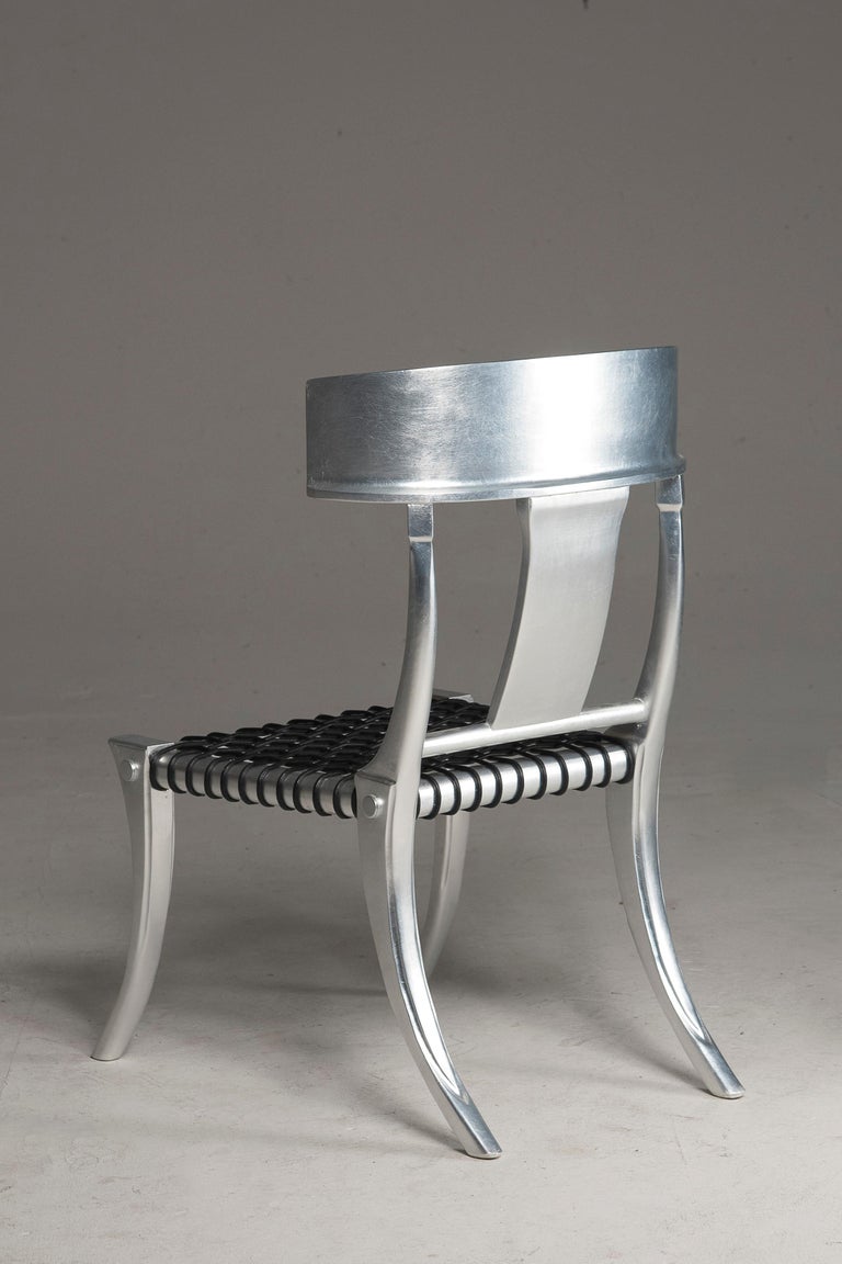 Silver Woven Leather Saber Legs Klismos Chairs For Sale at 1stDibs