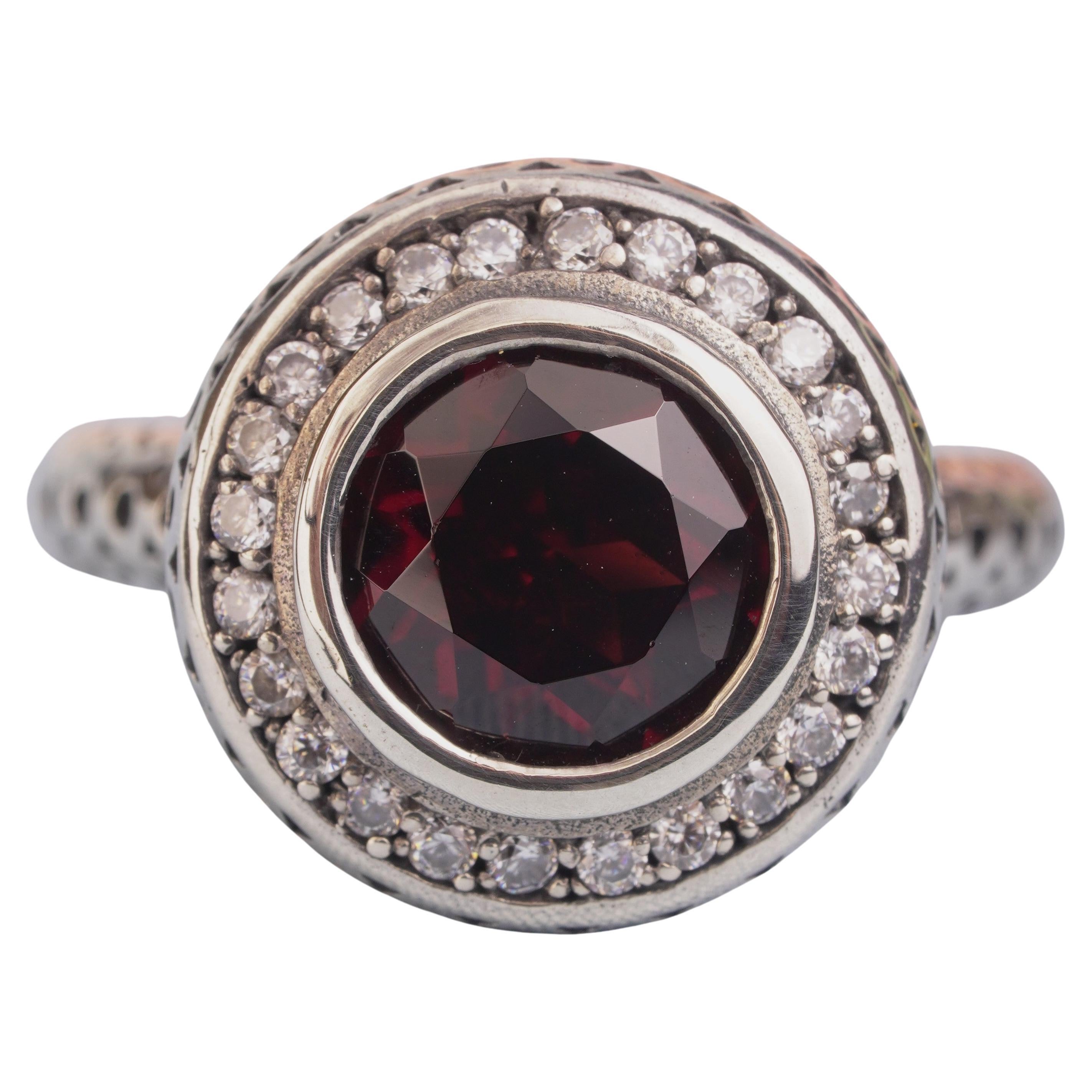 Silver925 Sapphire Cubic Zirconia Vintage Filigree Ring at 1stDibs