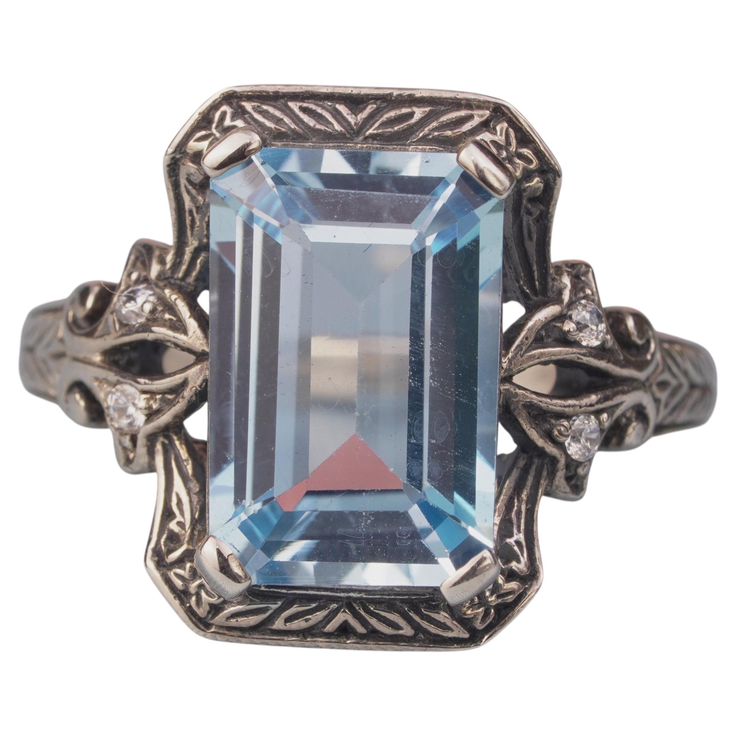 Silver925 Sapphire Cubic Zirconia Vintage Filigree Ring at 1stDibs