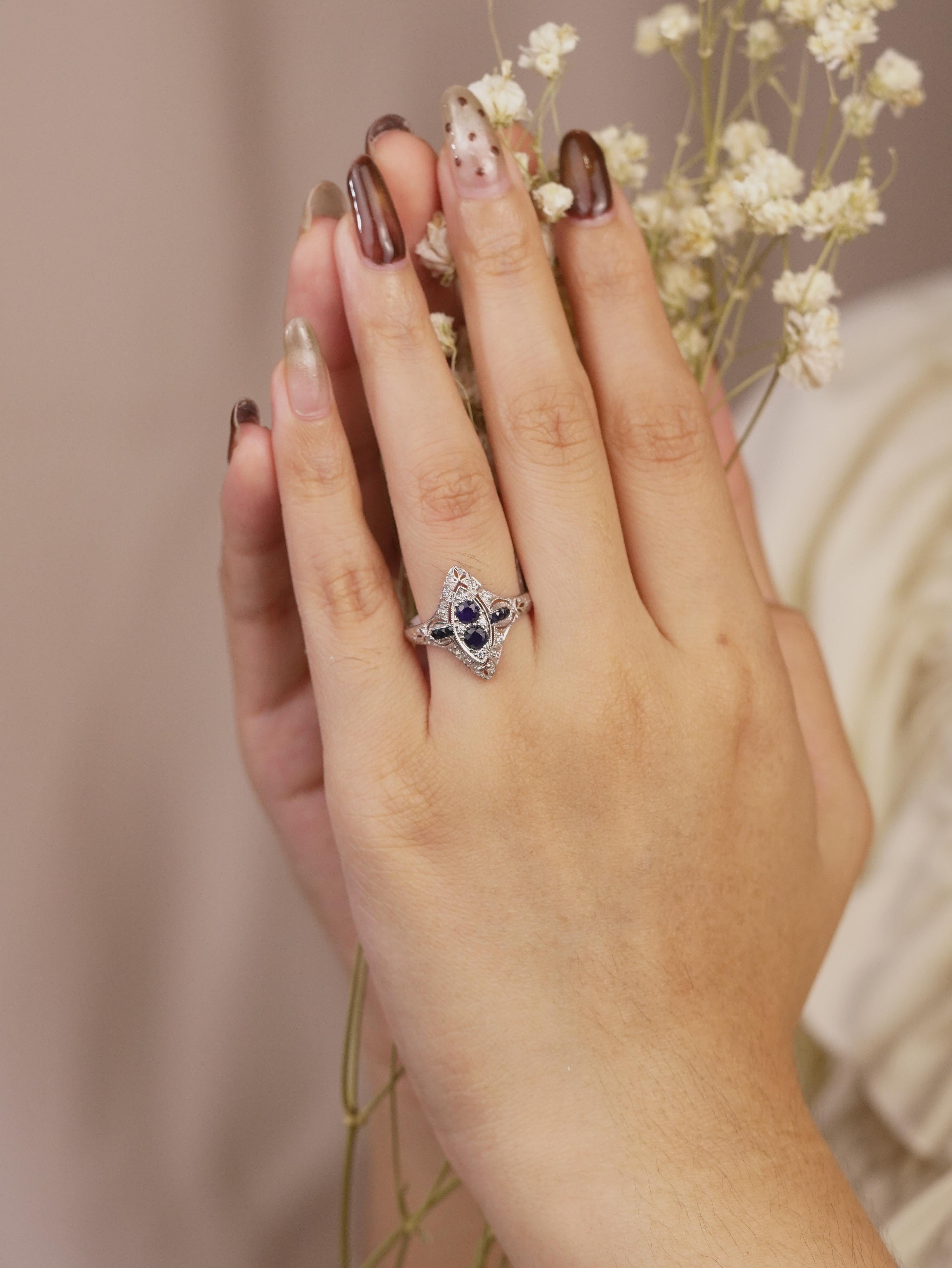 Silver925 Sapphire Cubic Zirconia Vintage Filigree Ring at 1stDibs