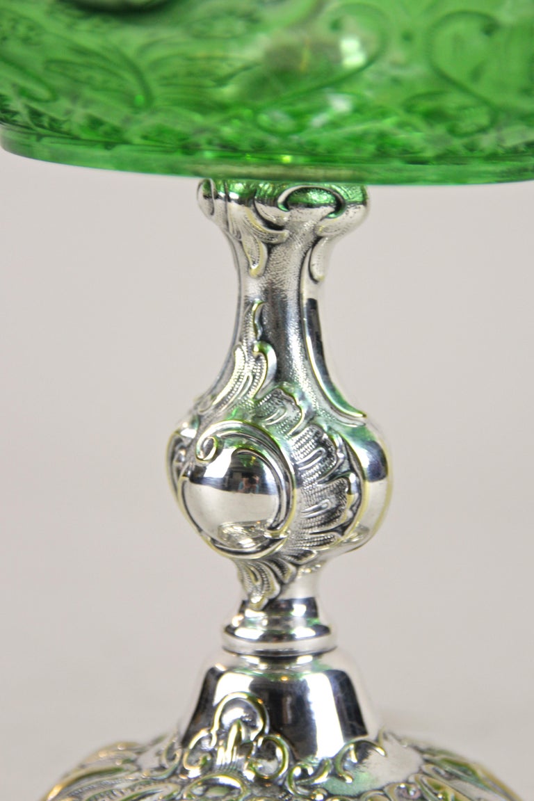 Silvered Art Nouveau Centerpiece with Ruffled Glass Bowl, Austria ...