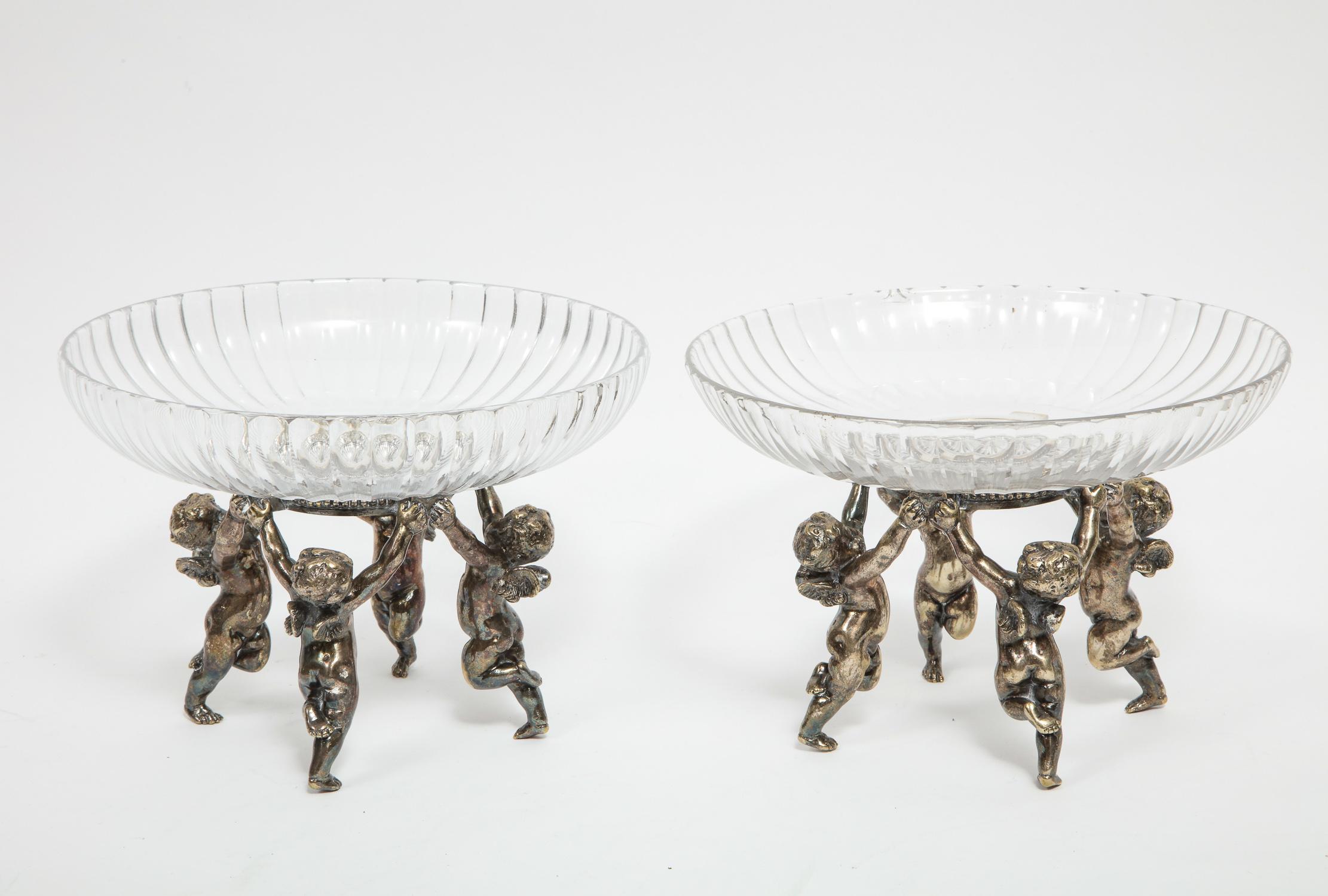 Silvered Bronze and Cut Glass Five-Piece Table Garniture Attributed to ...
