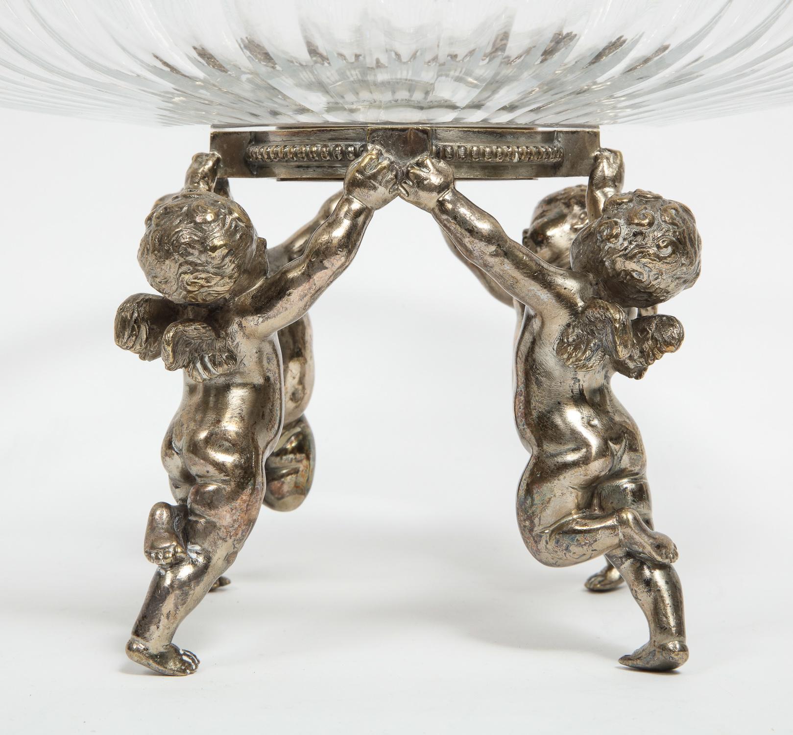 Silvered Bronze and Cut Glass Five-Piece Table Garniture Attributed to ...