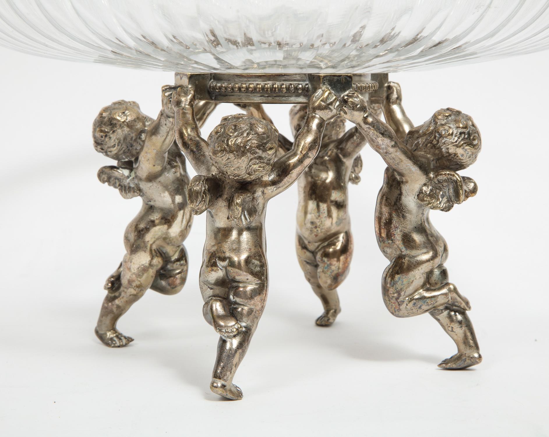 Silvered Bronze and Cut Glass Five-Piece Table Garniture Attributed to ...