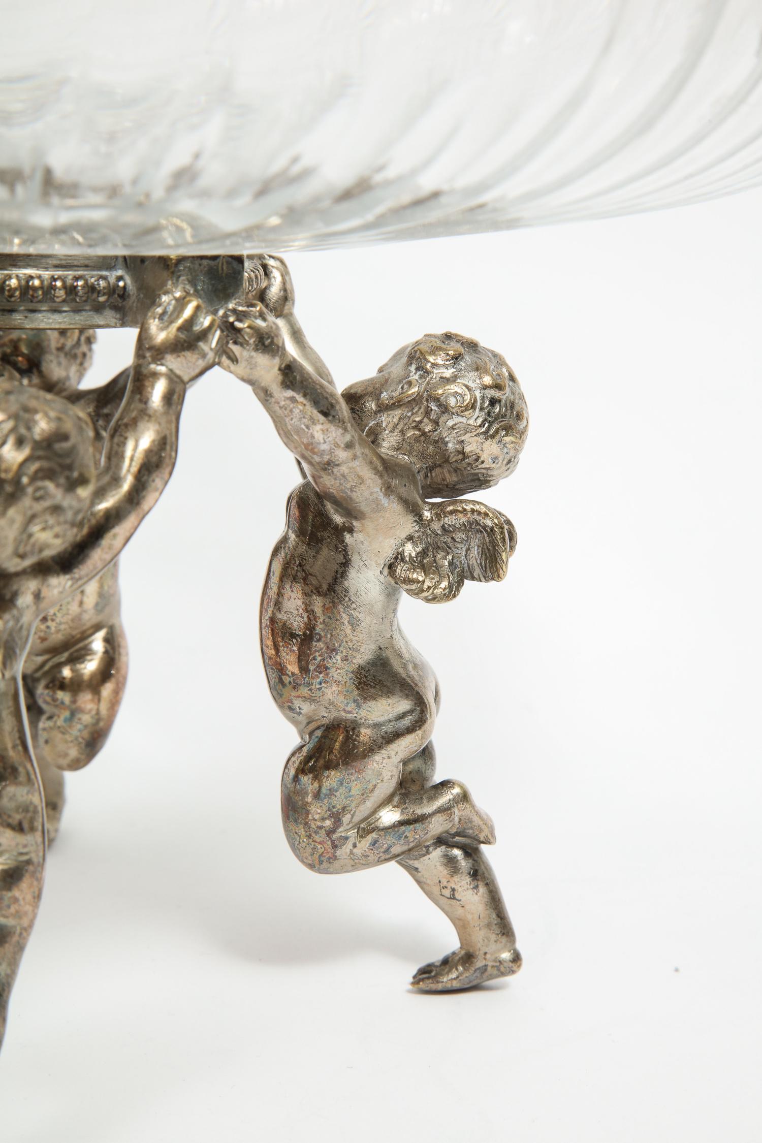 Silvered Bronze and Cut Glass Five-Piece Table Garniture Attributed to ...