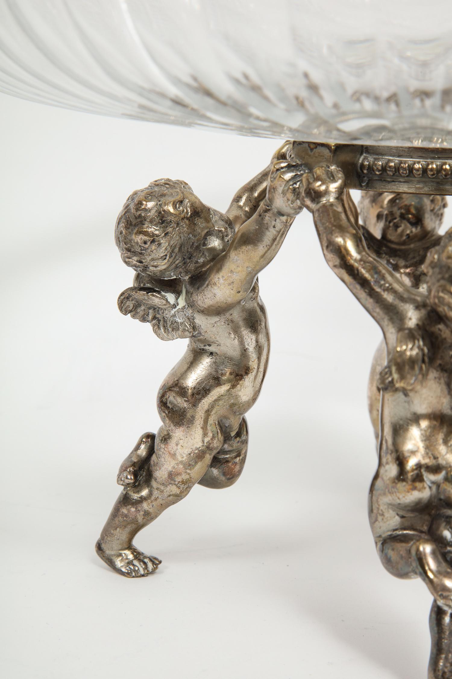 Silvered Bronze and Cut Glass Five-Piece Table Garniture Attributed to ...