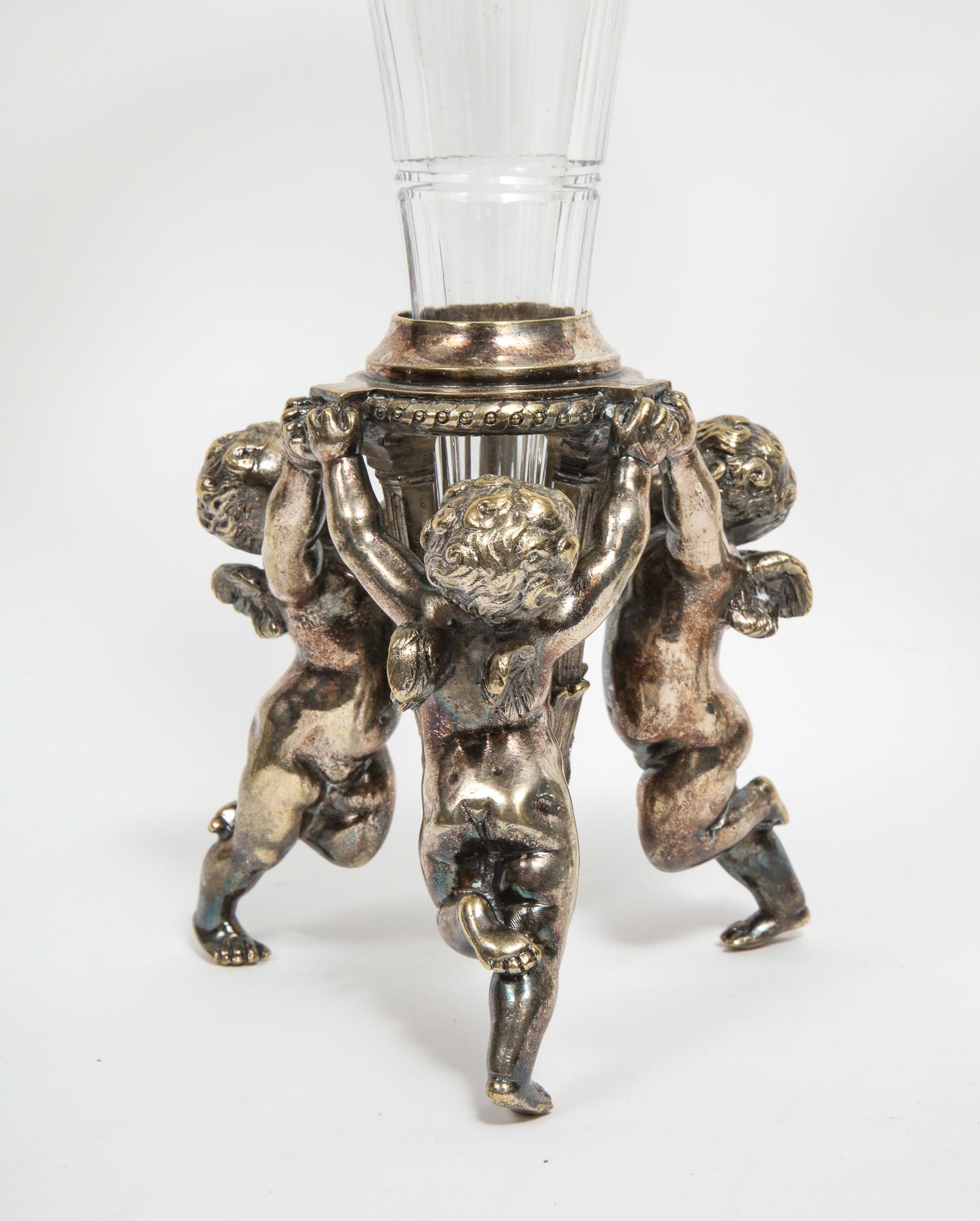 Silvered Bronze and Cut Glass Five-Piece Table Garniture Attributed to ...