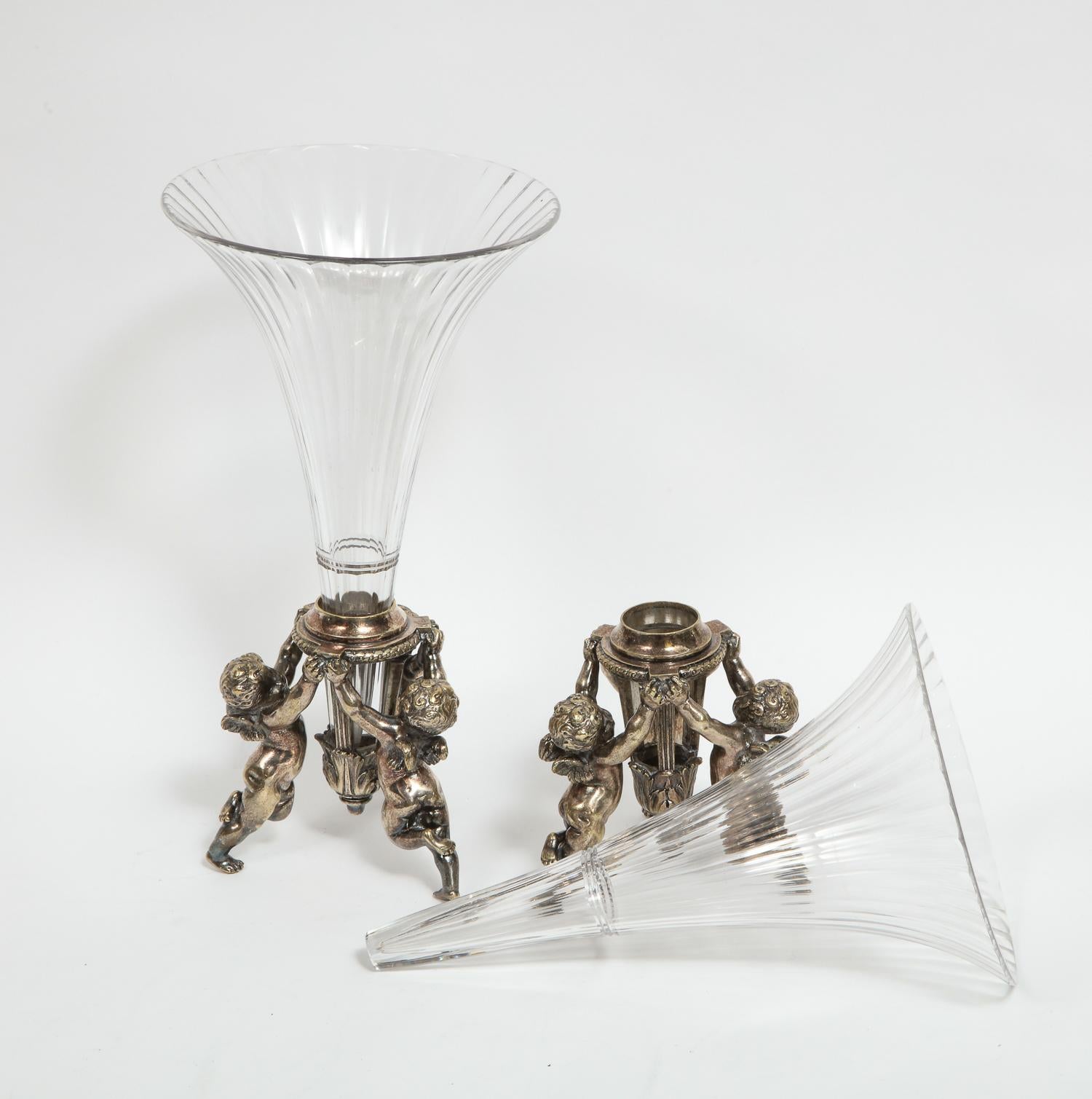Silvered Bronze and Cut Glass Five-Piece Table Garniture Attributed to ...