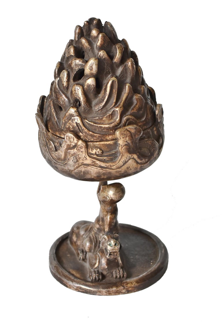 Silvered Bronze Bo Shan Incense Burner For Sale at 1stDibs