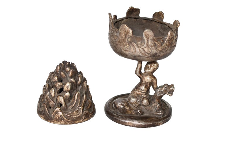 Silvered Bronze Bo Shan Incense Burner For Sale at 1stDibs