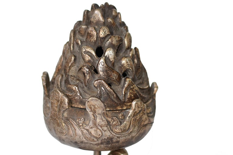 Silvered Bronze Bo Shan Incense Burner For Sale at 1stDibs