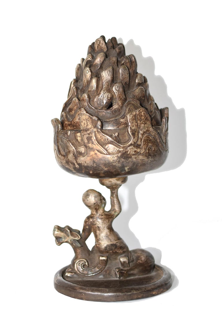 Silvered Bronze Bo Shan Incense Burner For Sale at 1stDibs