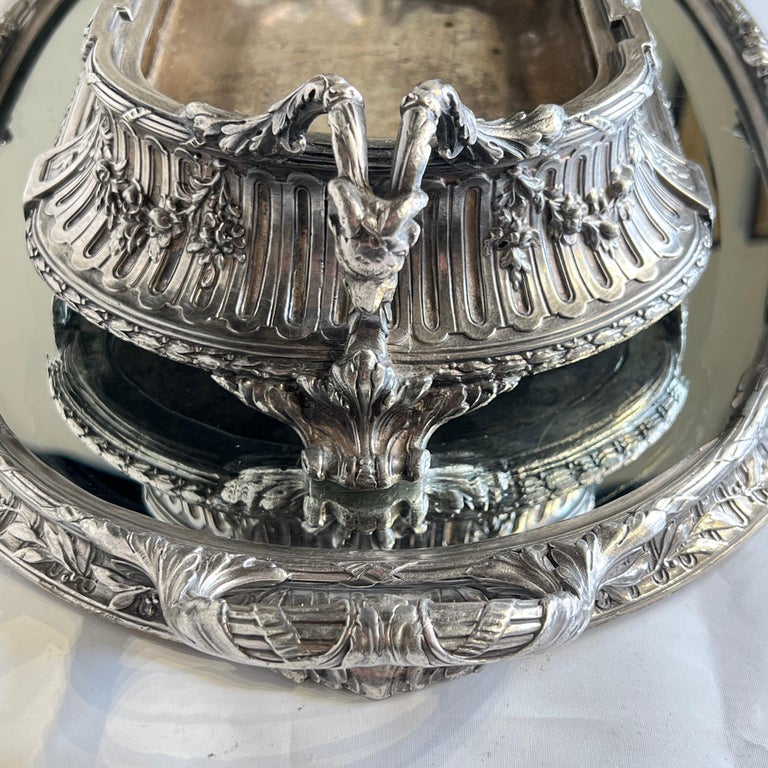 Silvered Bronze Centerpiece and Mirrored Plateau For Sale at 1stDibs