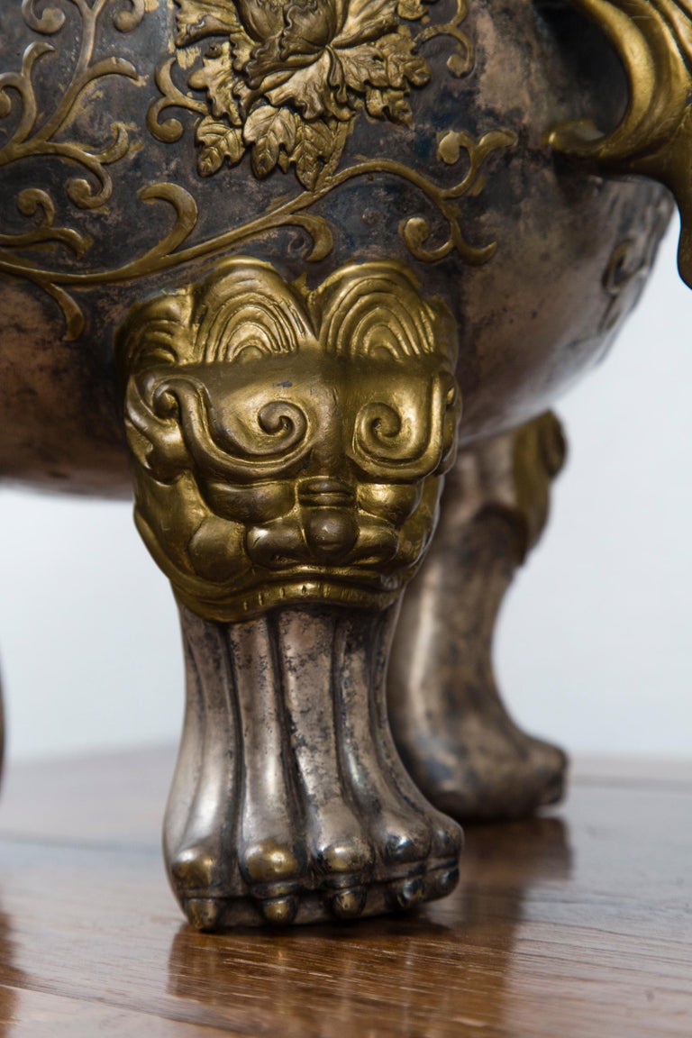 Silvered Bronze Chinese Incensor For Sale at 1stDibs