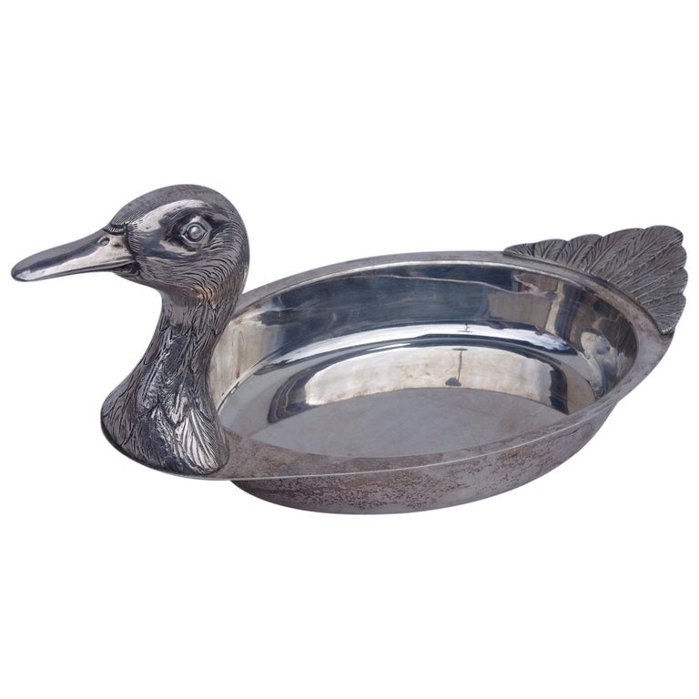 Silver plate duck Head Dish, circa 1960 at 1stDibs | silver duck