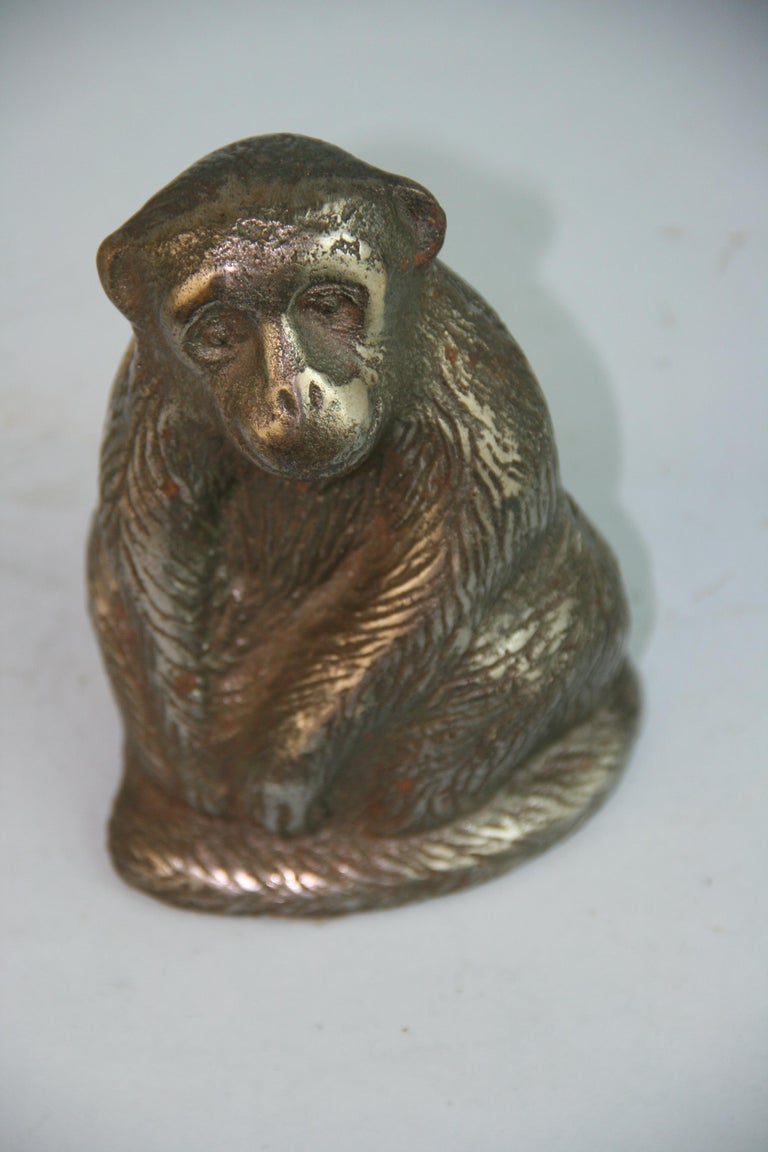 Silvered Cast Iron Monkey For Sale at 1stDibs