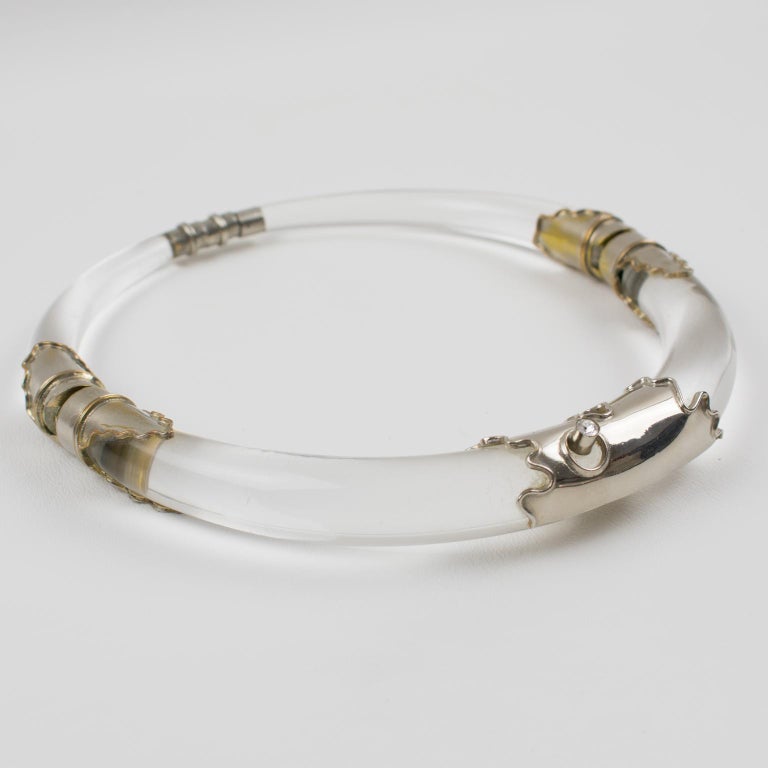 Silvered Metal and Lucite Futuristic Collar Necklace For Sale at 1stDibs