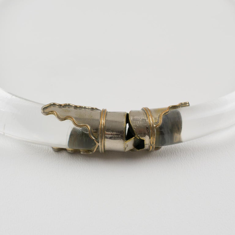 Silvered Metal and Lucite Futuristic Collar Necklace For Sale at 1stDibs